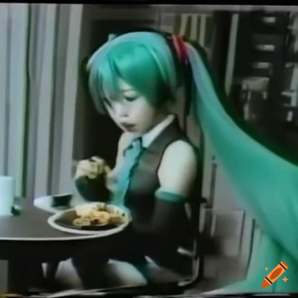 Hatsune miku eating radio speakers on Craiyon
