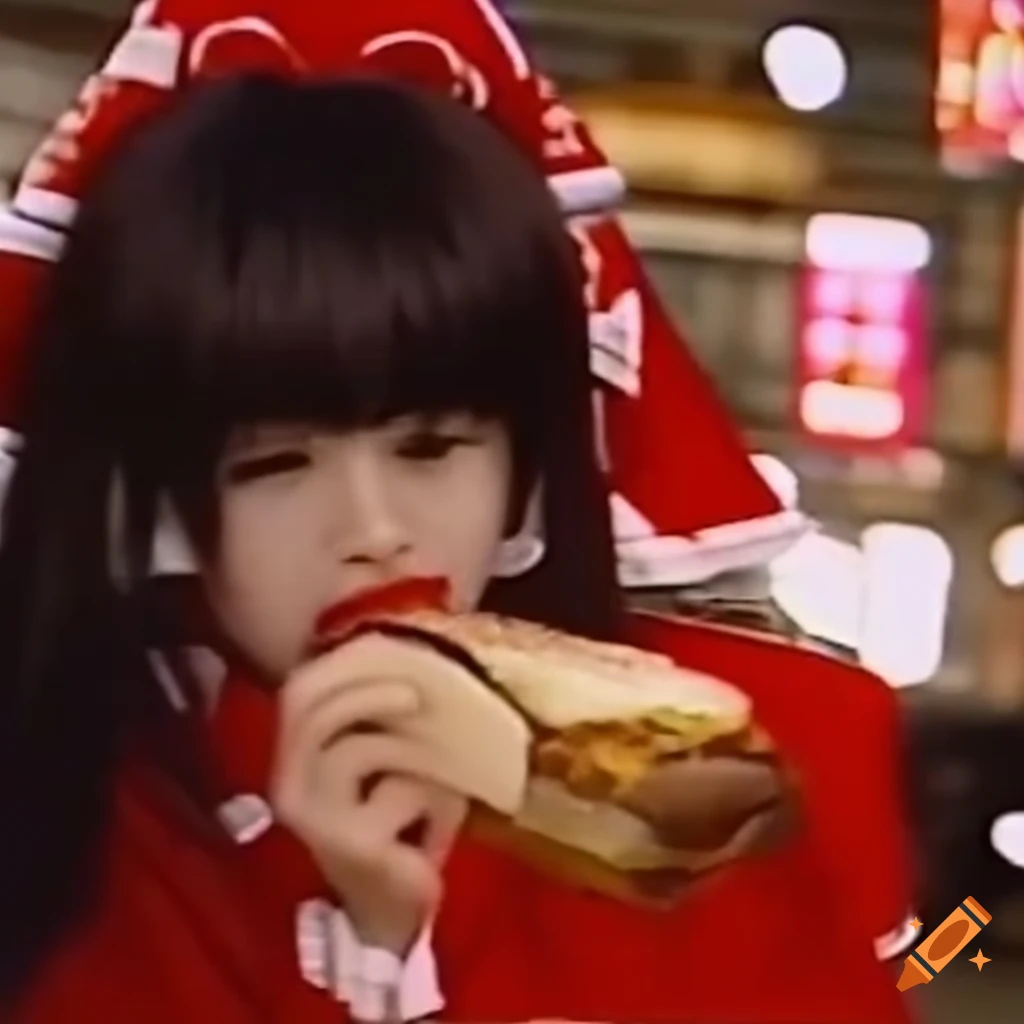 Reimu hakurei in red tracksuit eating vegemite and cheese sandwich in ...