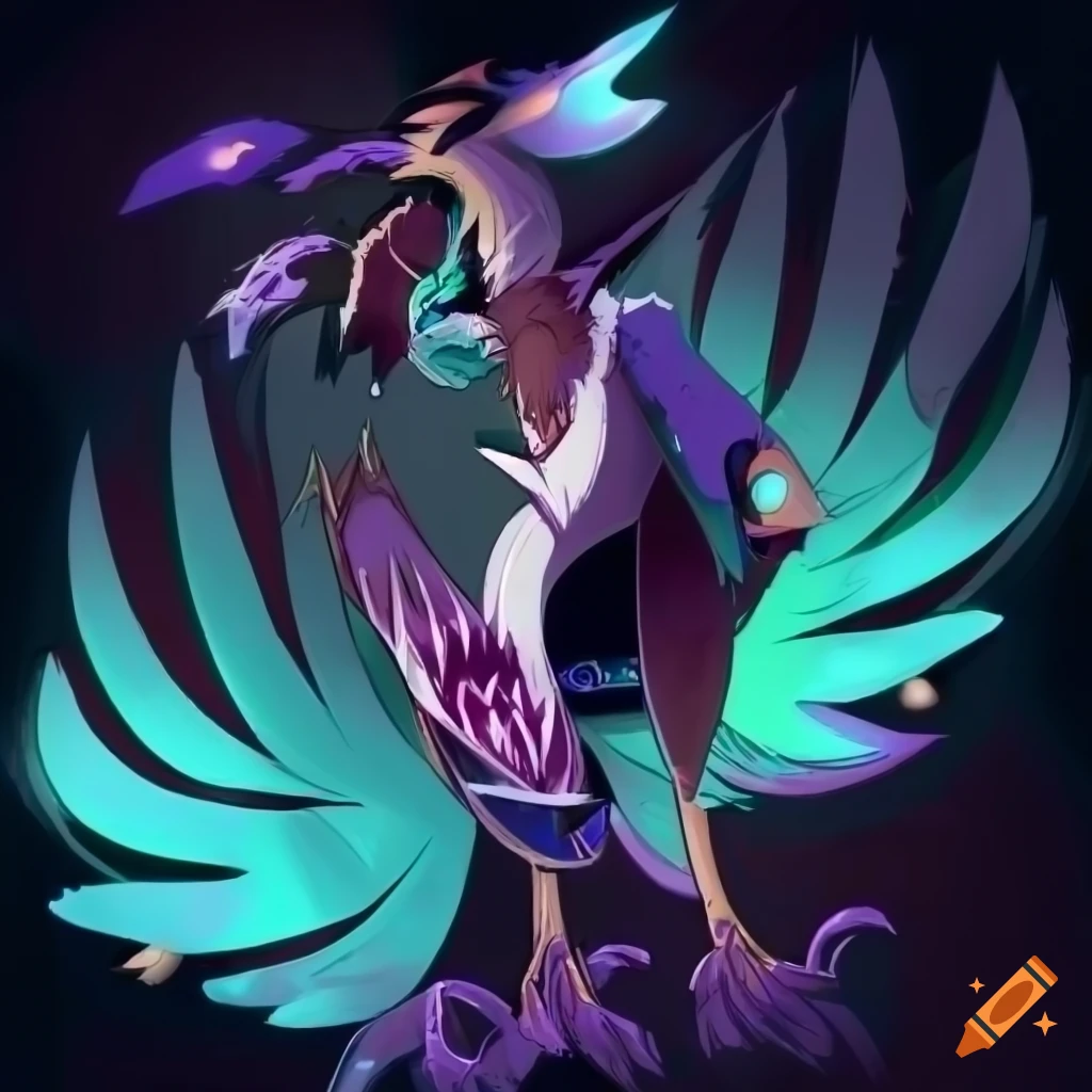 Futuristic hybrid bird character in anime style fantasy art on Craiyon