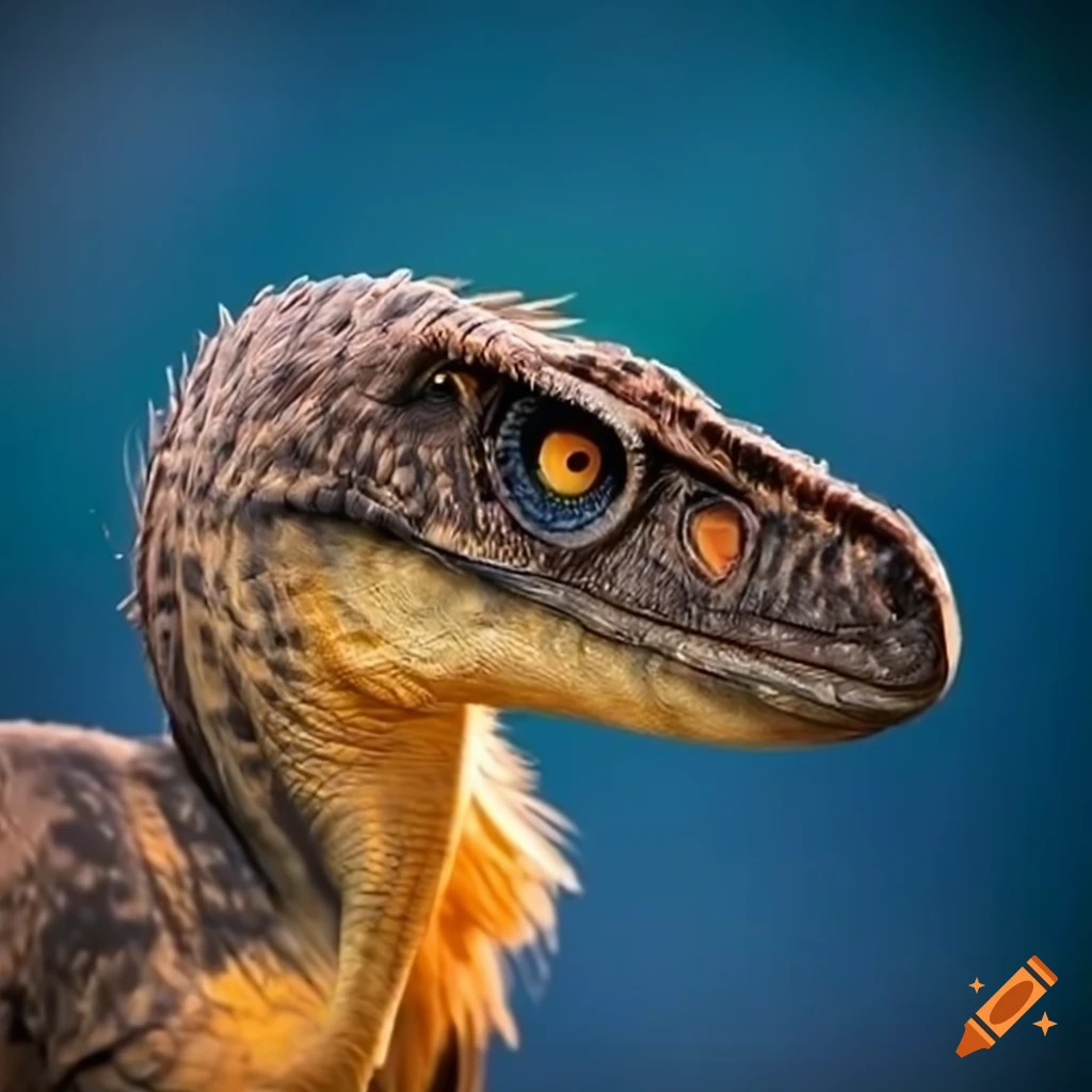 Feathered velociraptor dinosaur on Craiyon