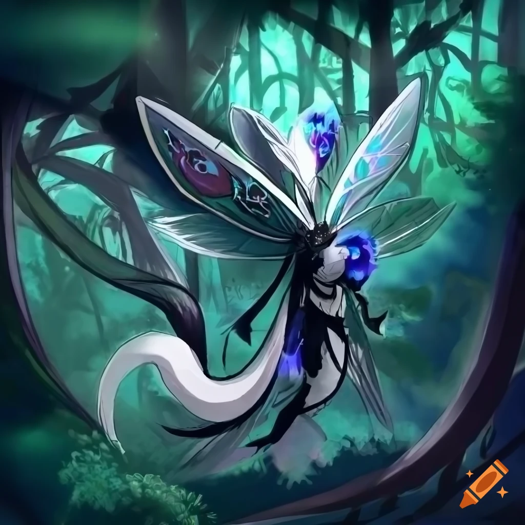 Fantastical anthro peacock moth hybrid in chinese forest on Craiyon