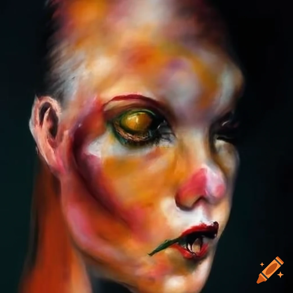 Profile of a woman with a chicken head in the style of Francis Bacon on ...