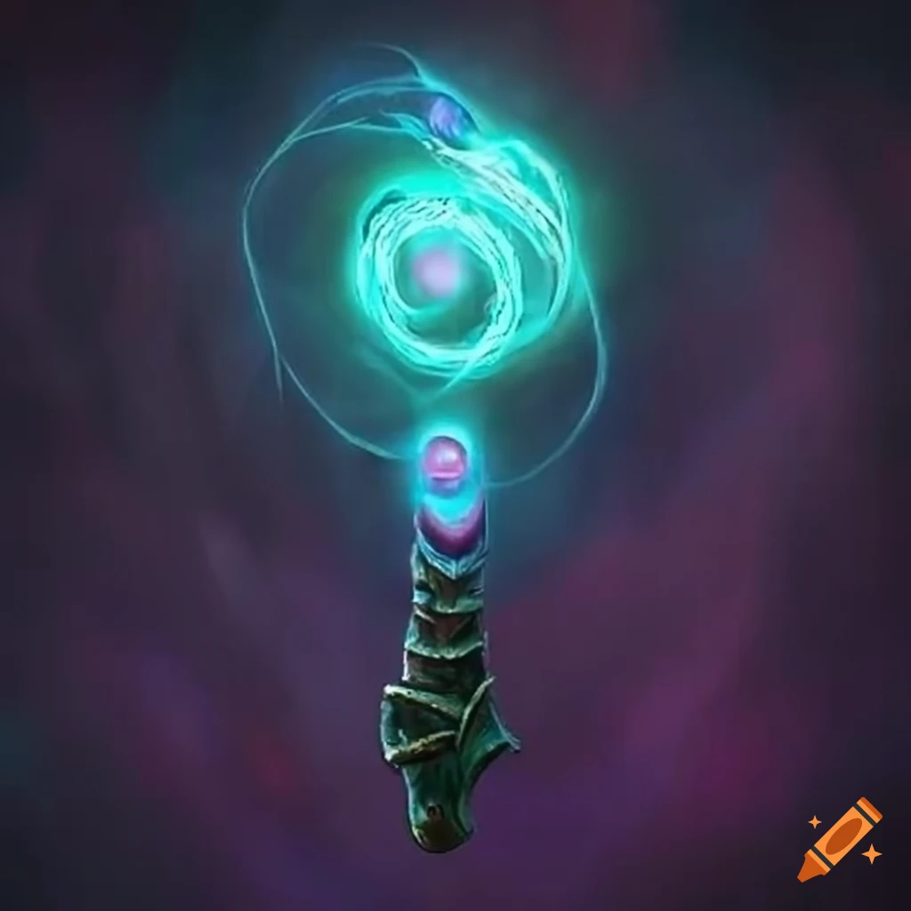 Ancient magical artifact: eldritch whip with spiral runes and glowing ...