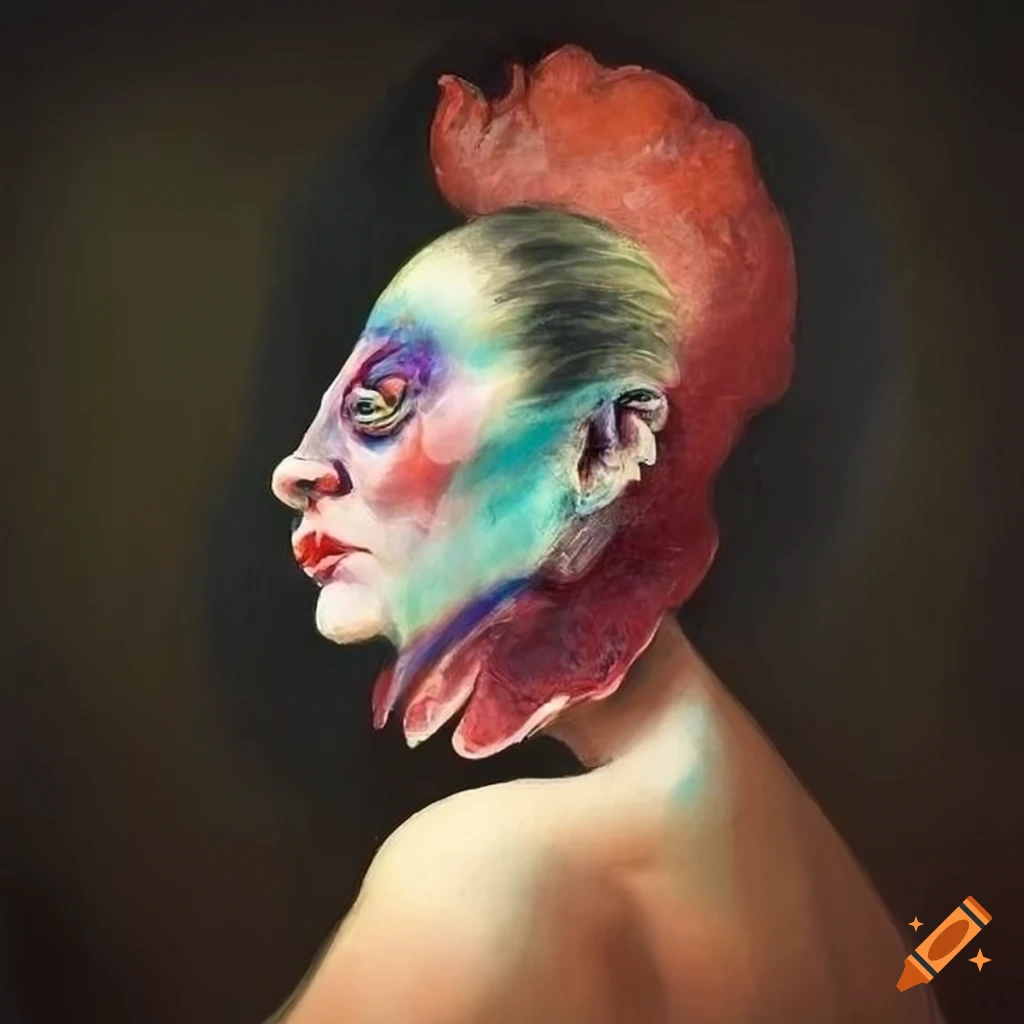 Profile portrait of a woman with a chicken head in francis bacon's ...