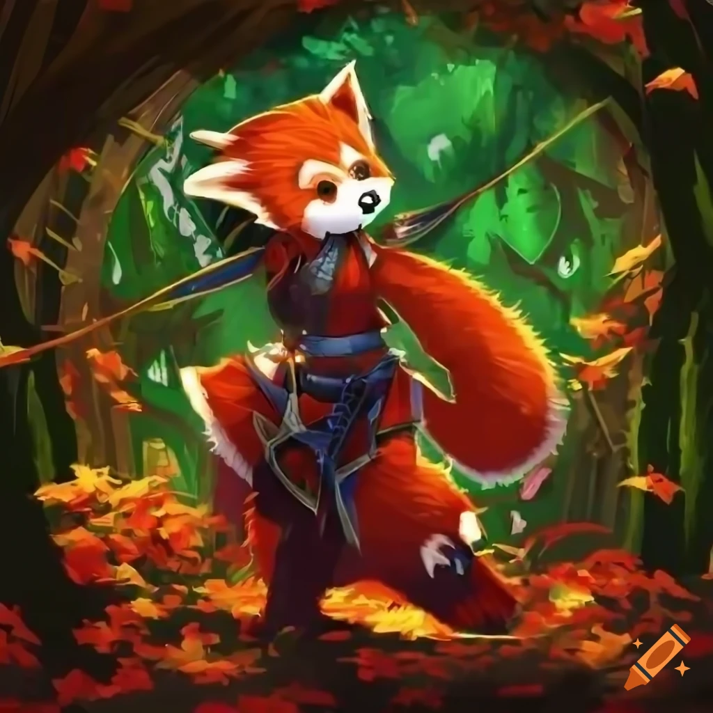 Regal Red Panda martial artist in a Chinese forest with fantasy and ...