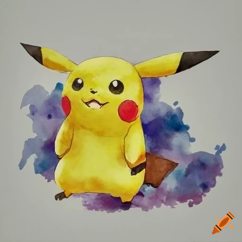 Watercolor illustration of pikachu in wet on dry technique on Craiyon