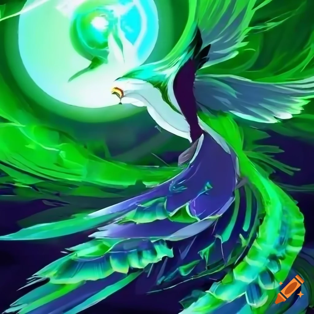 Fantastical futuristic hybrid bird with multiple colors in anime and ...
