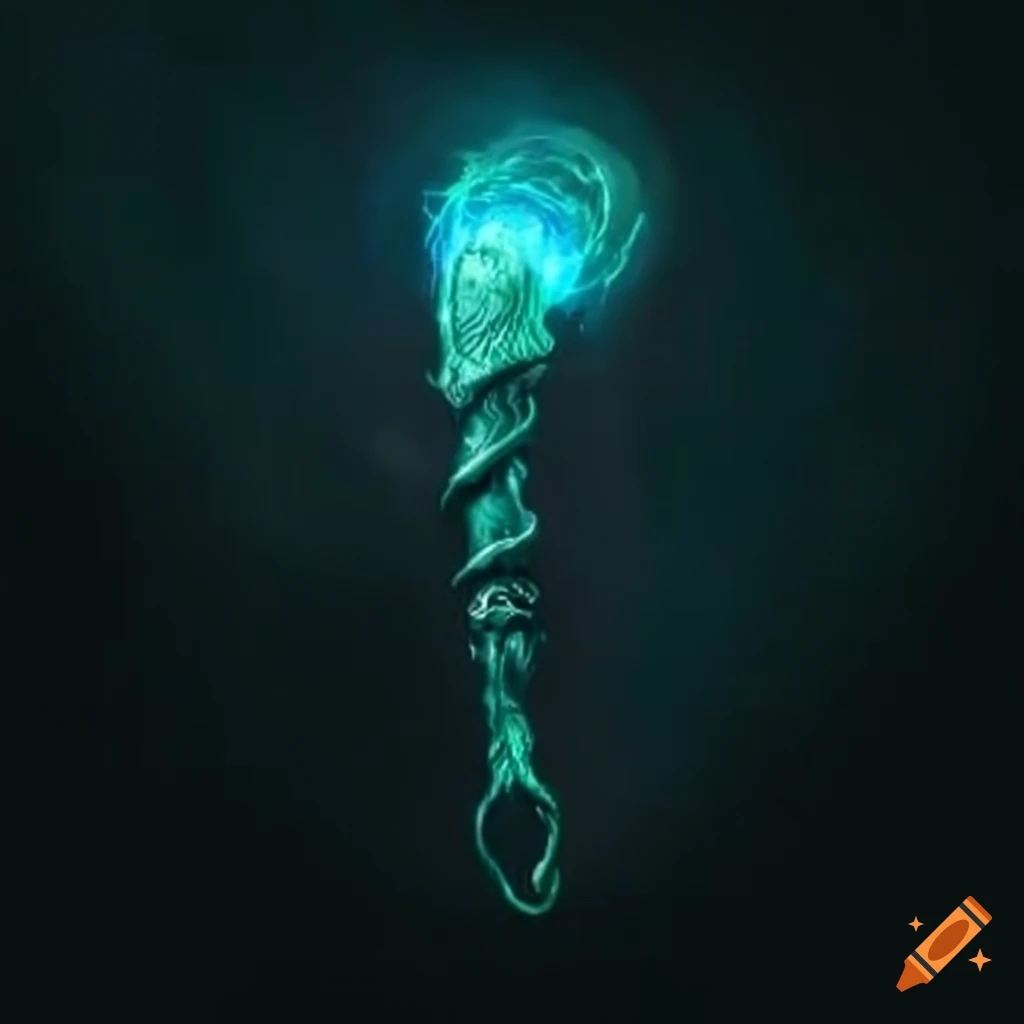 Ancient magical artifact: eldritch whip with spiral runes and glowing ...