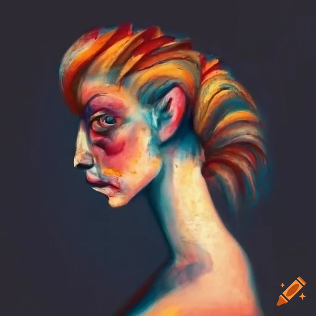 Chicken-headed woman in a Francis Bacon distorted style painting on Craiyon