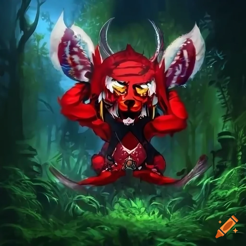 Fantastical red panda moth hannya hybrid in a lush chinese forest on ...