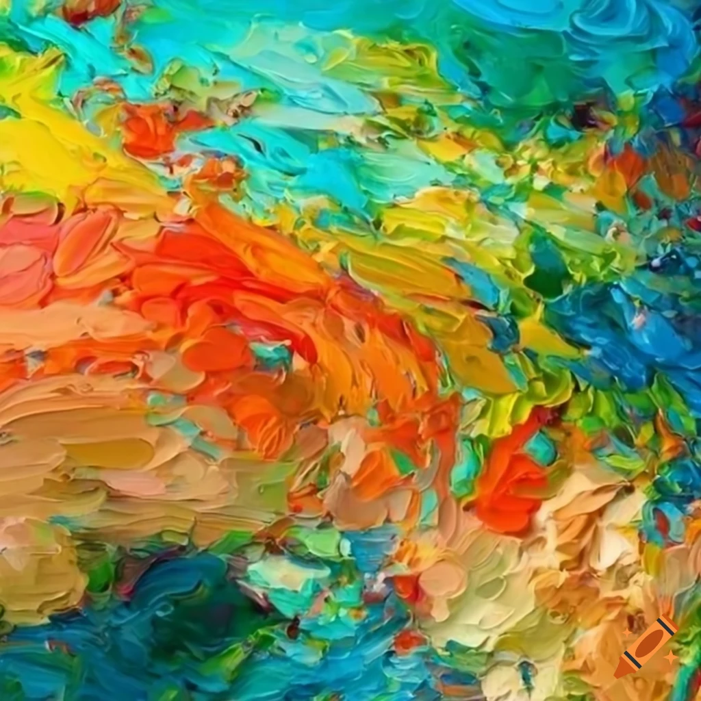 Bright abstract natural art in impasto style on Craiyon