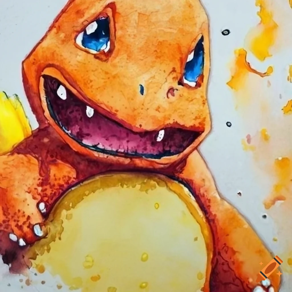 Watercolor portrait of charmander with vivid colors on Craiyon