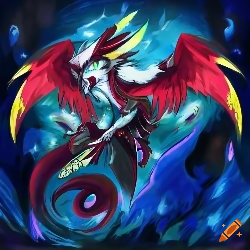 Ethereal anthro avian goat demon in a fantasy anime style on Craiyon