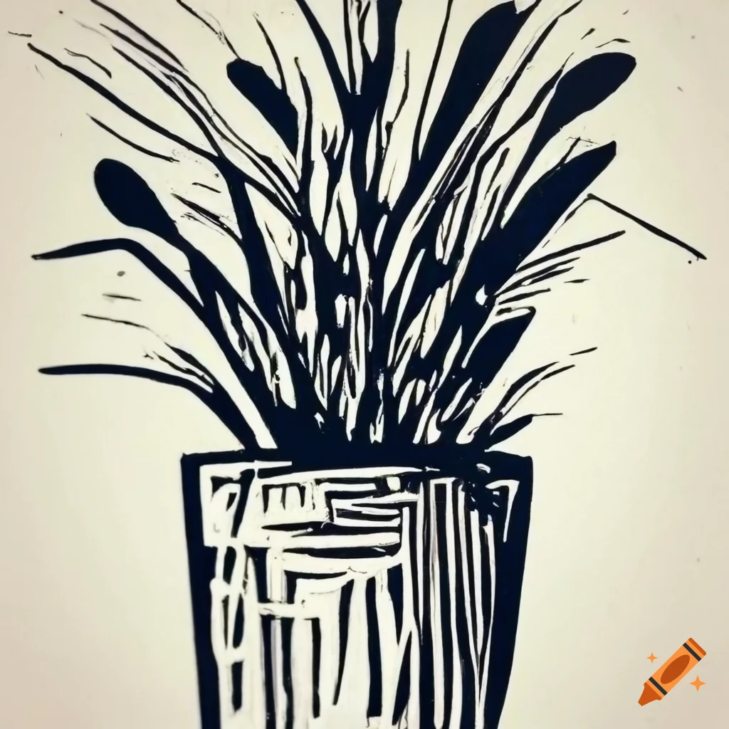 House plants with a linocut style on Craiyon