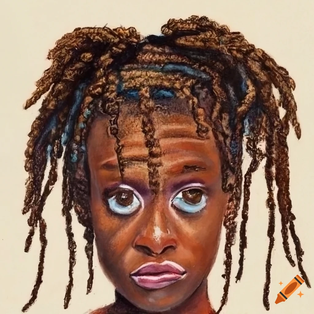 Portrait of a woman with a frowning expression and thick dreadlock ...