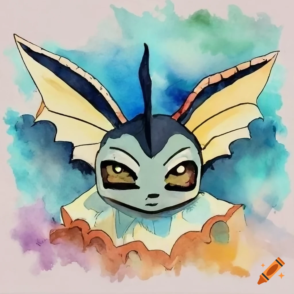 Manga style watercolor illustration of vaporeon on Craiyon