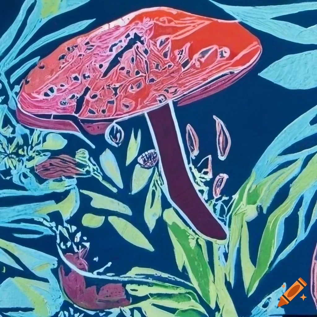 Lino print with colorful garden theme on Craiyon