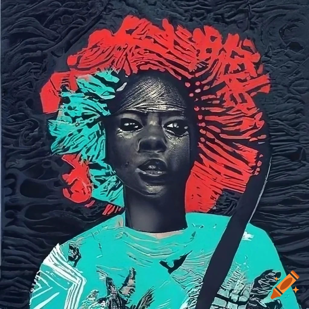 Lino cut artwork collage featuring black women on Craiyon