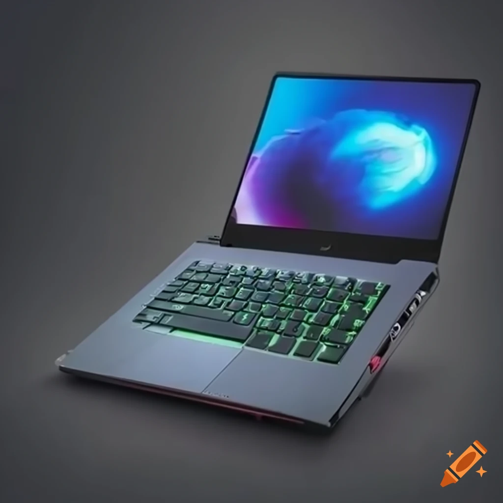 Modern laptop with RGB keyboard and Windows 11 OS on Craiyon