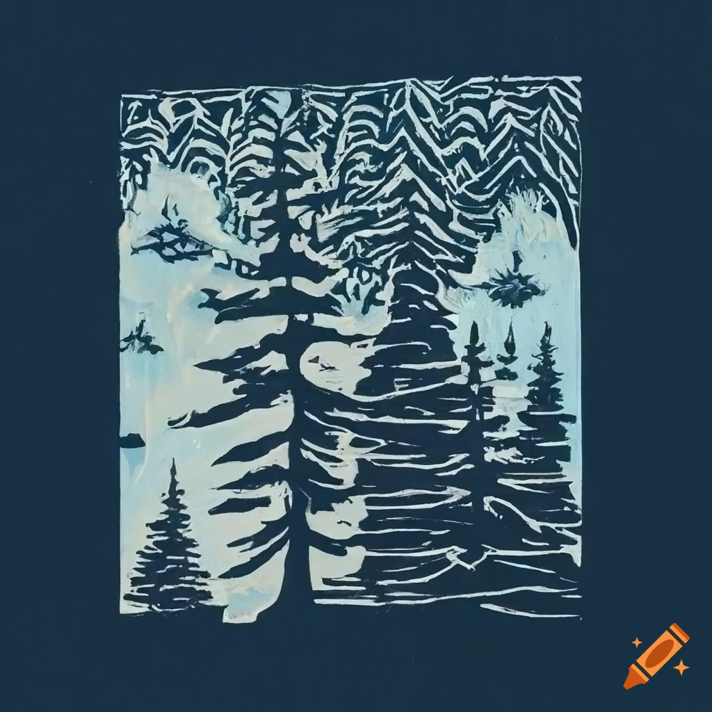 Forest and winter scene in linocut style on Craiyon