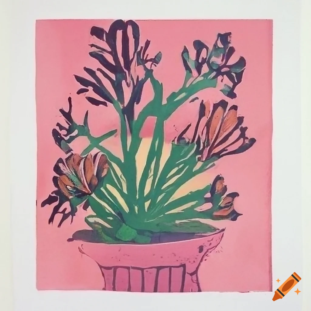 Lino print with colorful garden theme on Craiyon