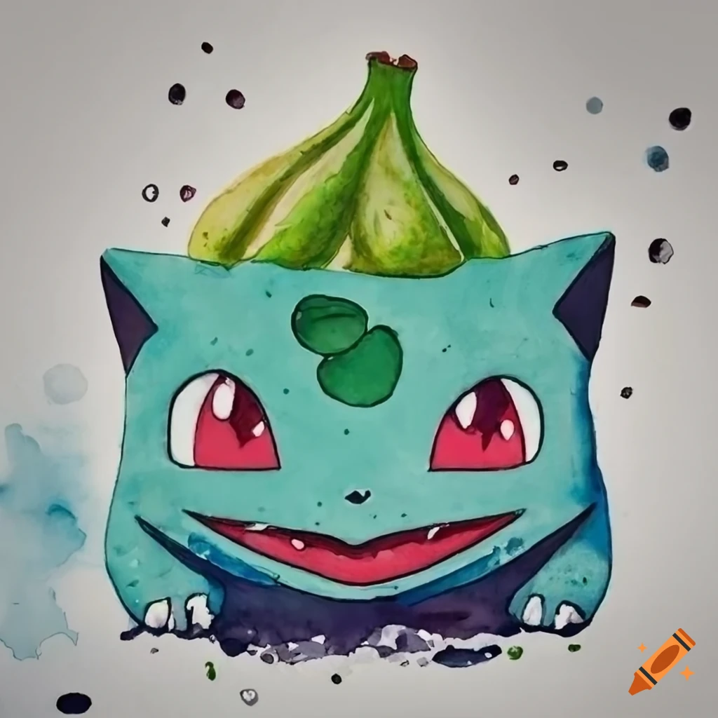 Watercolor portrait of Bulbasaur with vivid colors and high detail on ...