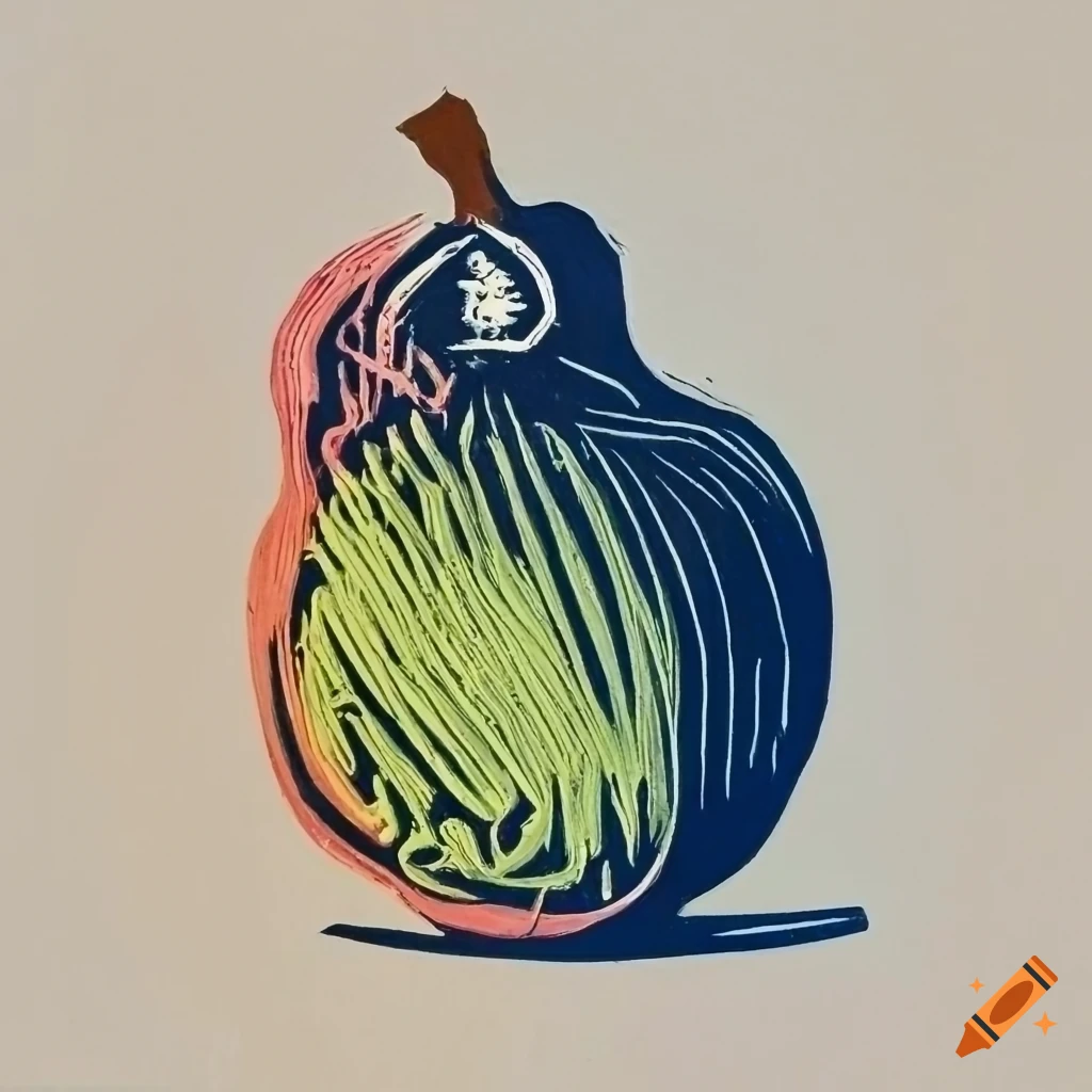 Fruits depicted in a linocut style on Craiyon