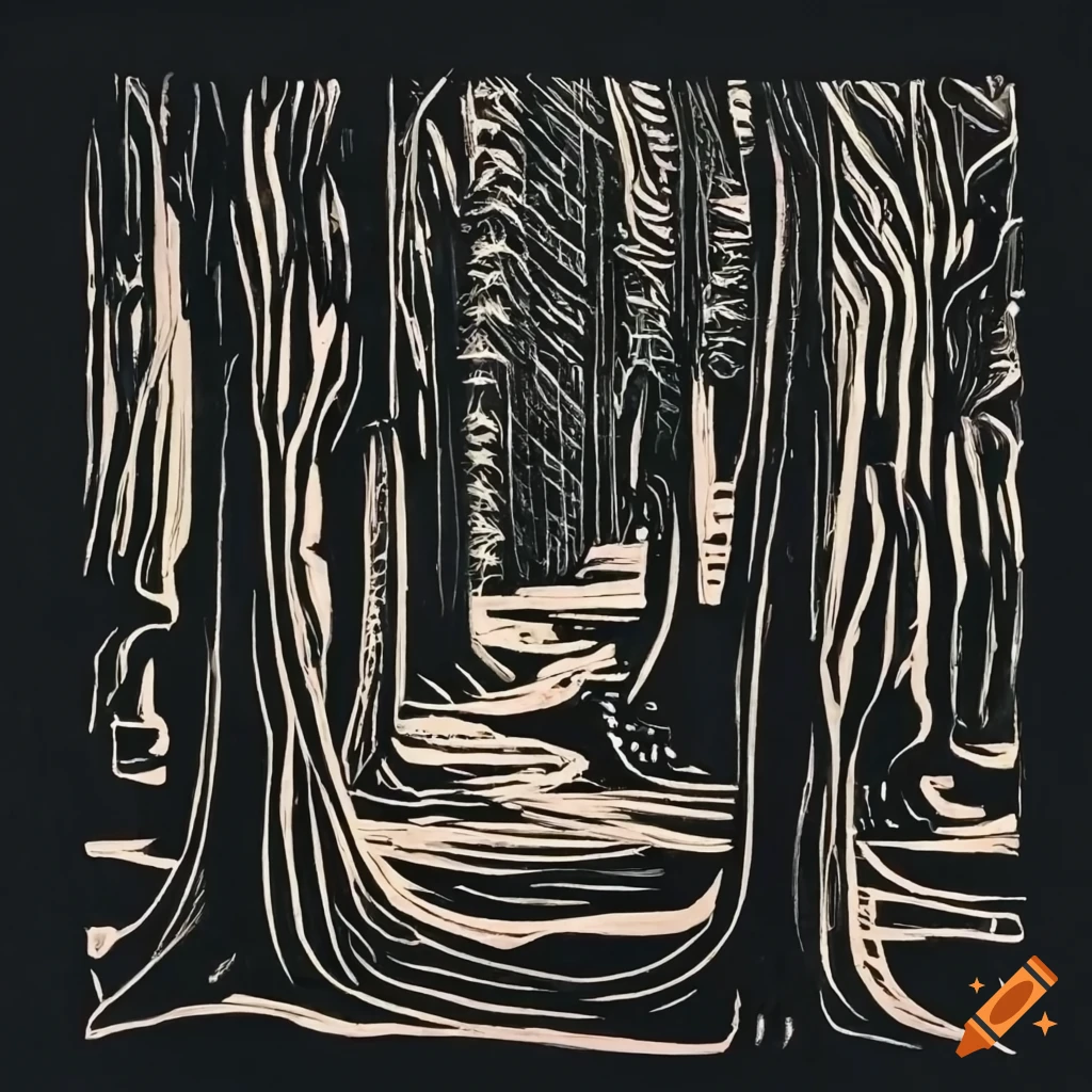 Forest and spring depicted in linocut style on Craiyon