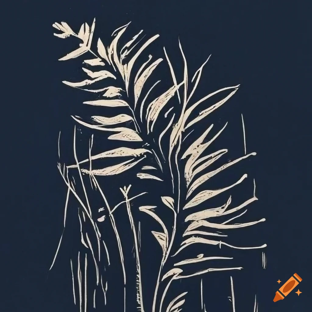 Long plants depicted in a linocut style on Craiyon