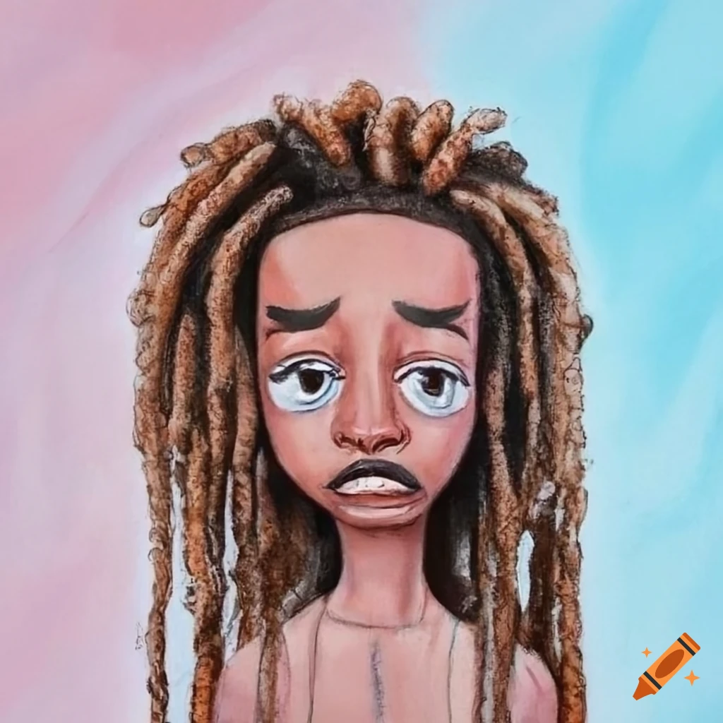 Portrait of a woman with brown skin, dreadlocks, and sad expression in ...