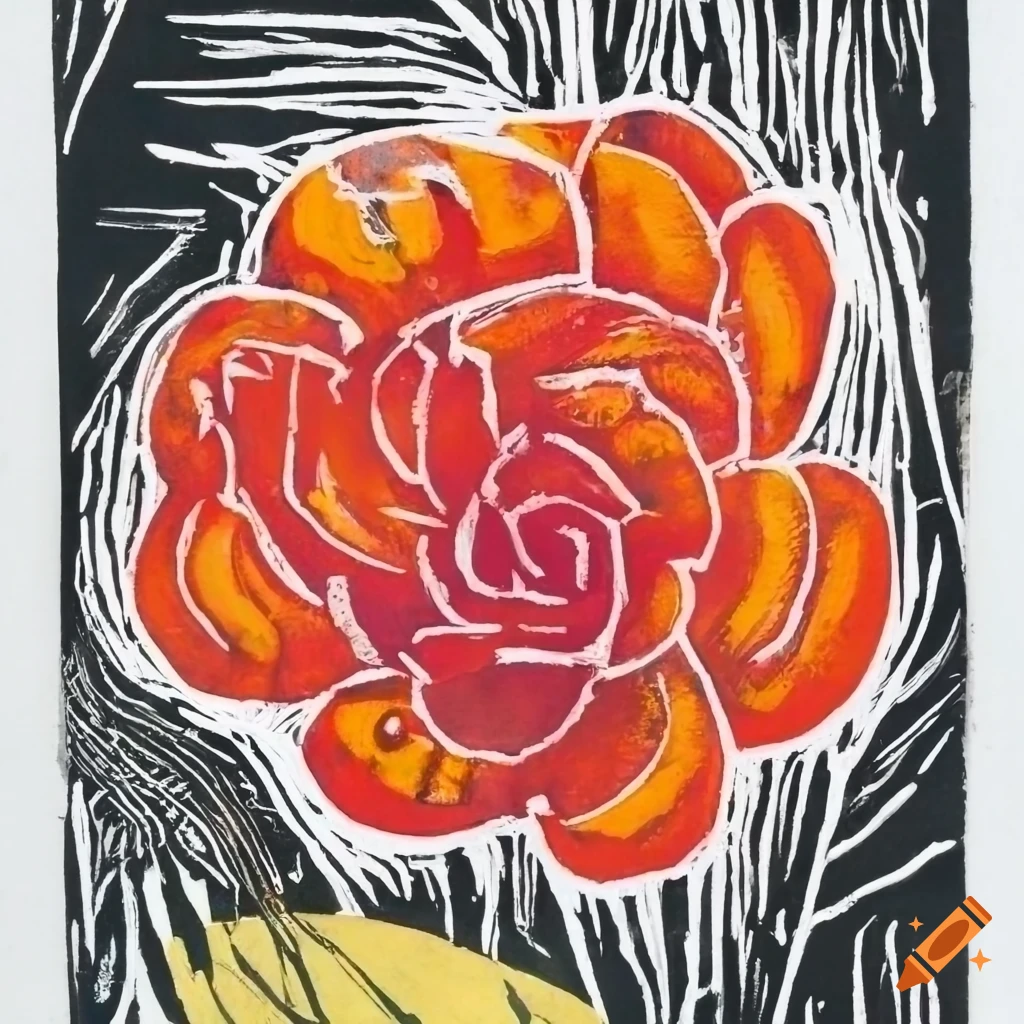 Lino print with colorful garden theme on Craiyon