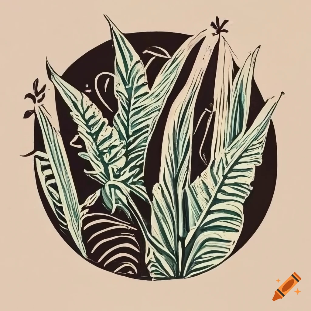 Long house plants in a linocut style on Craiyon
