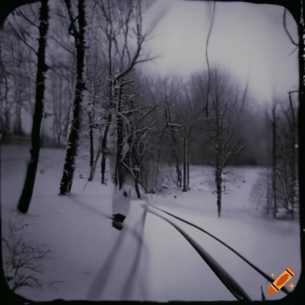 Experimental winter photo taken with a 1970s polaroid camera on Craiyon