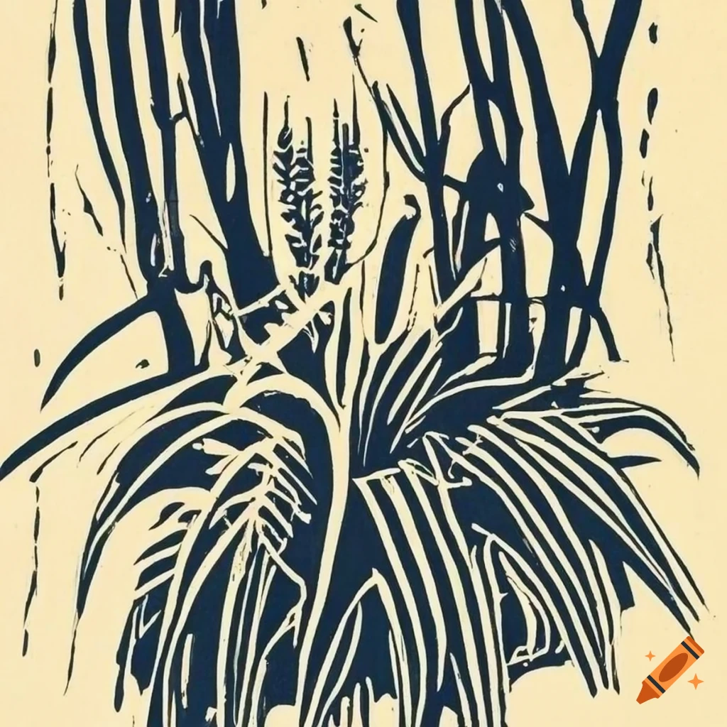 Long house plants in linocut style on Craiyon