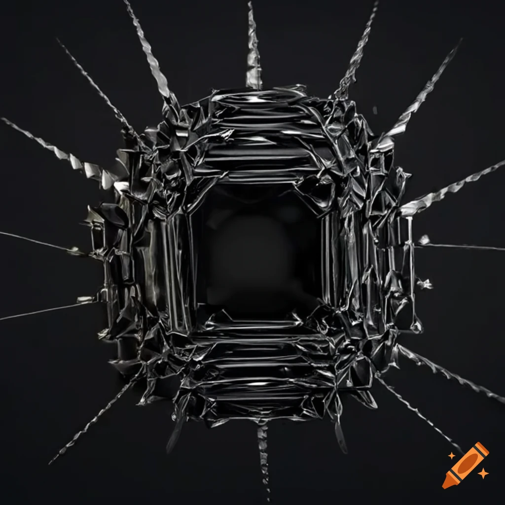 Black cube with intricate jagged metal spikes seen from above on Craiyon