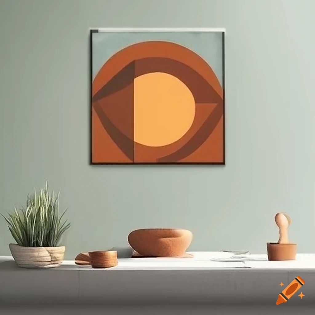 Modern minimalist abstract geometric landscape with sun wall art on Craiyon