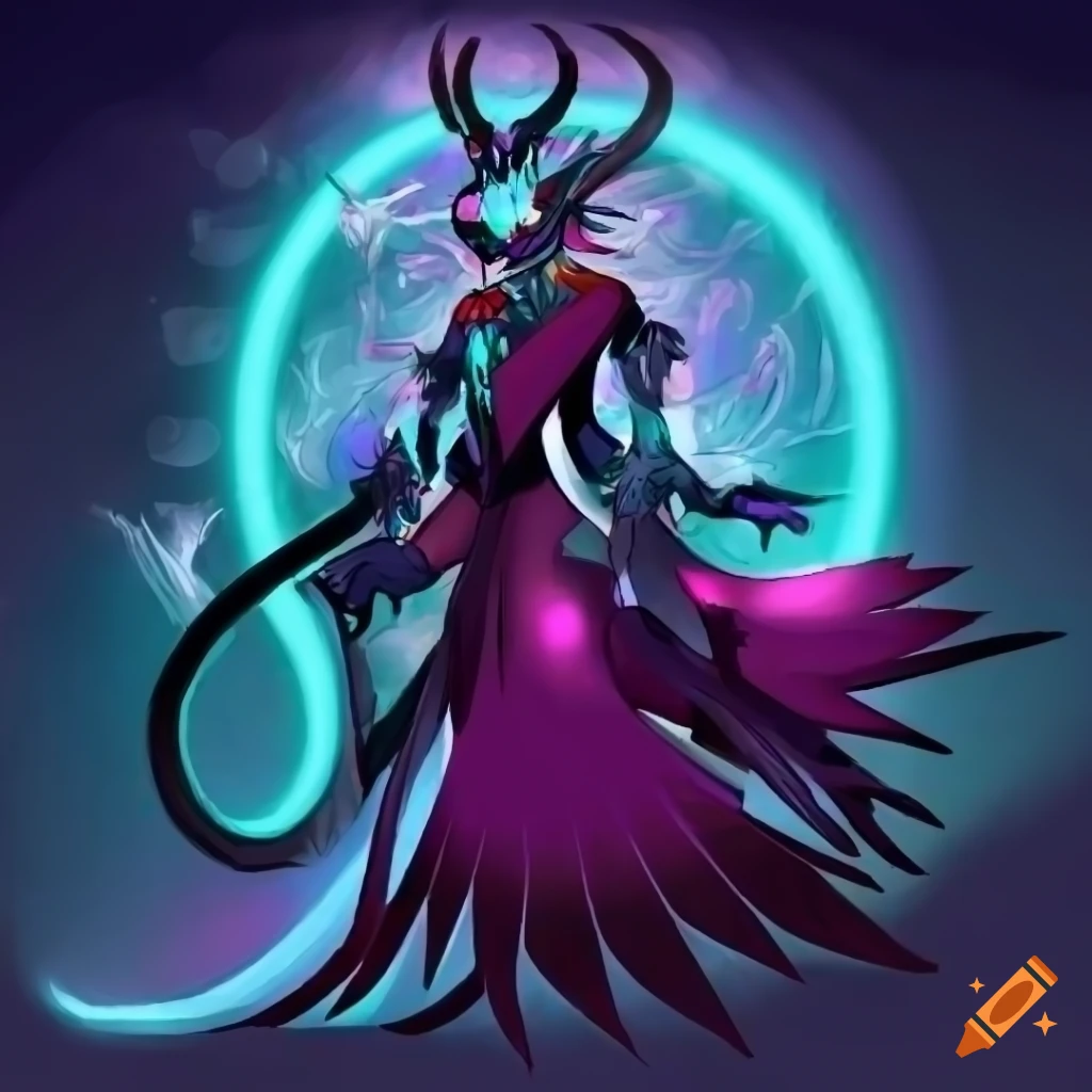 Ethereal anthropomorphic avian goat demon in fantastical action, anime ...