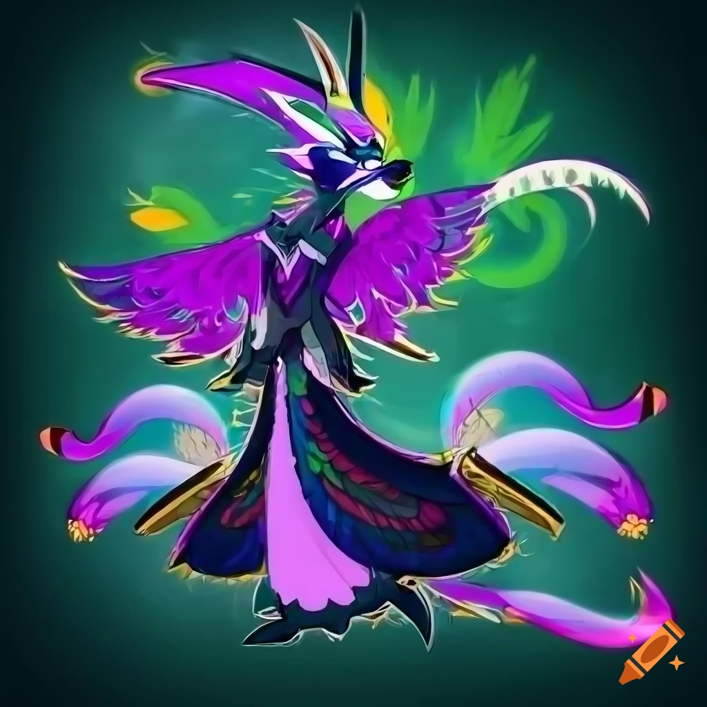 Ethereal fantastical anthro Avian Peacock Goat Demon in Anime style on ...