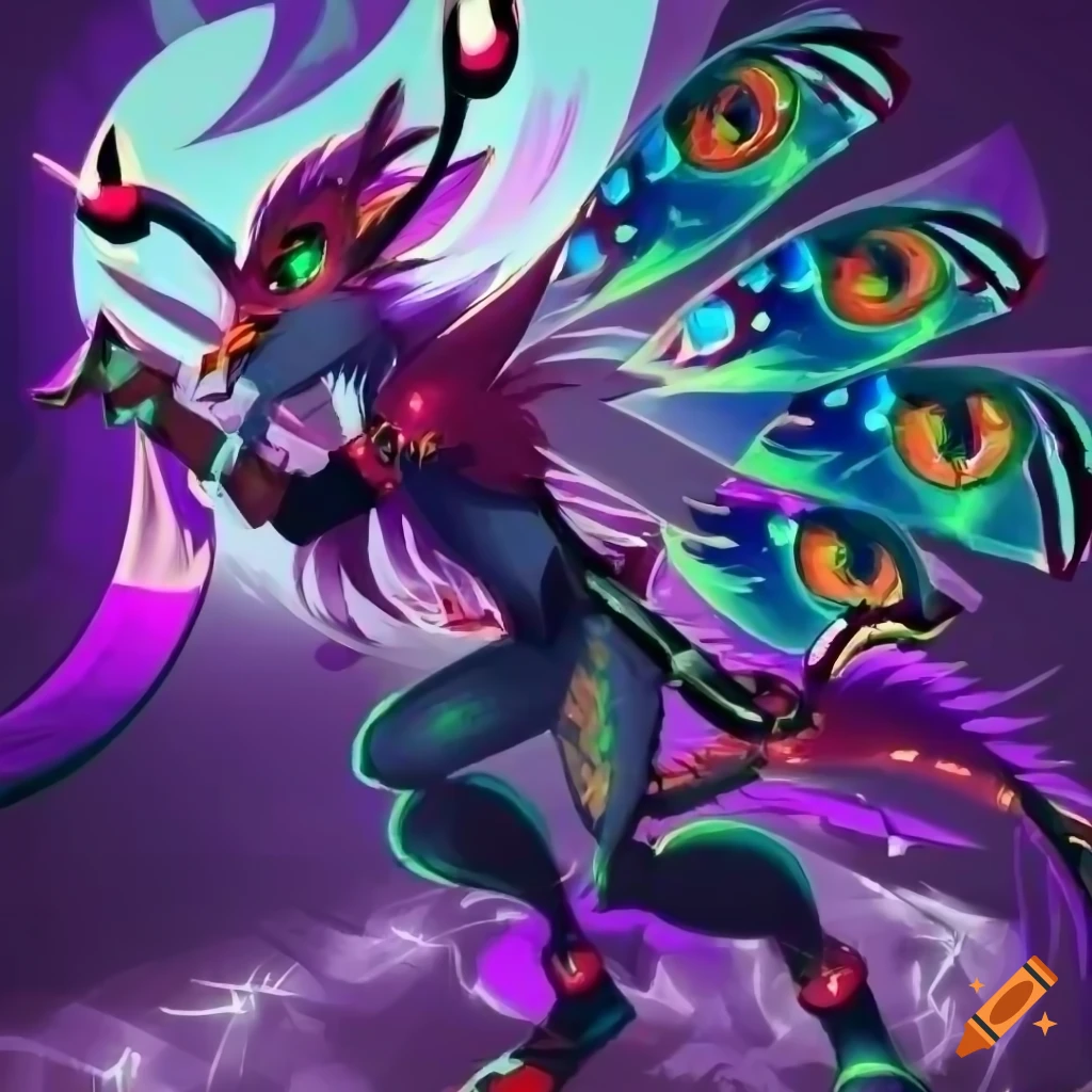 Ethereal anthro avian peacock goat demon in a fantastical action-packed ...