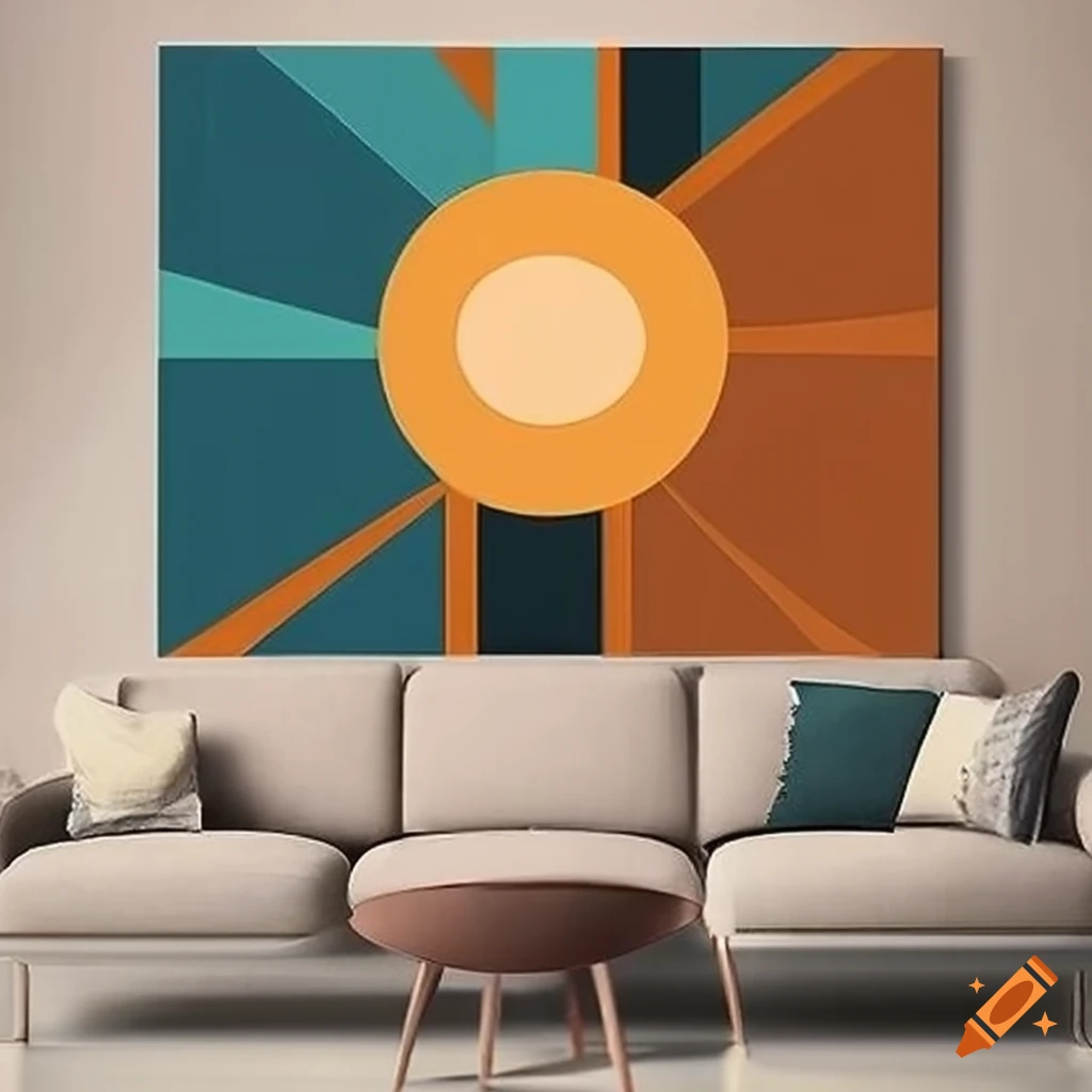 Modern minimalist geometric abstract landscape with sun wall art on Craiyon