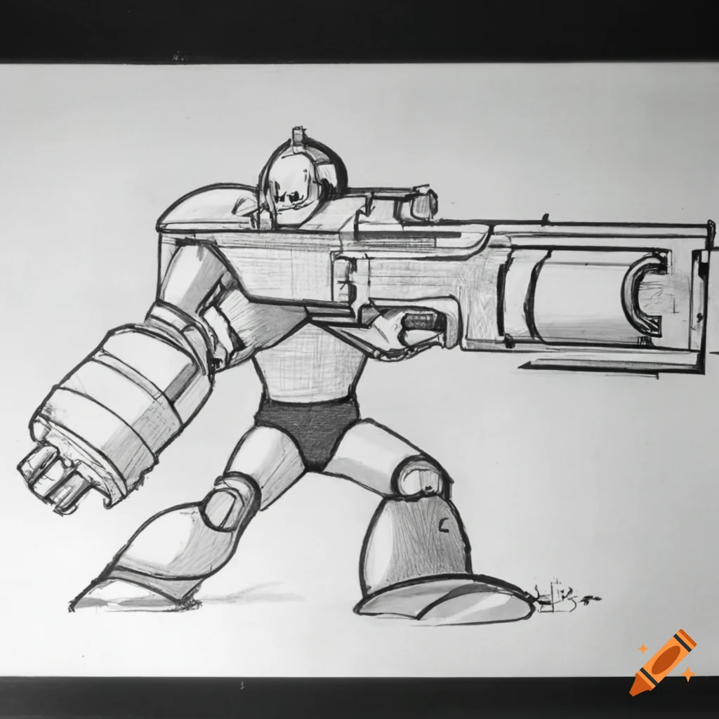 Mega Man prototype sketch with gatling gun design by Dr. Wily in 1976 ...