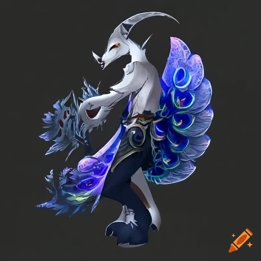 Ethereal anthro peacock goat demon in anime and comic book style on Craiyon