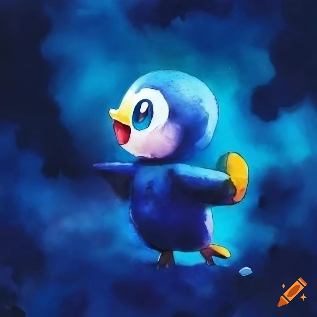 Pokemon piplup in vibrant watercolor on Craiyon
