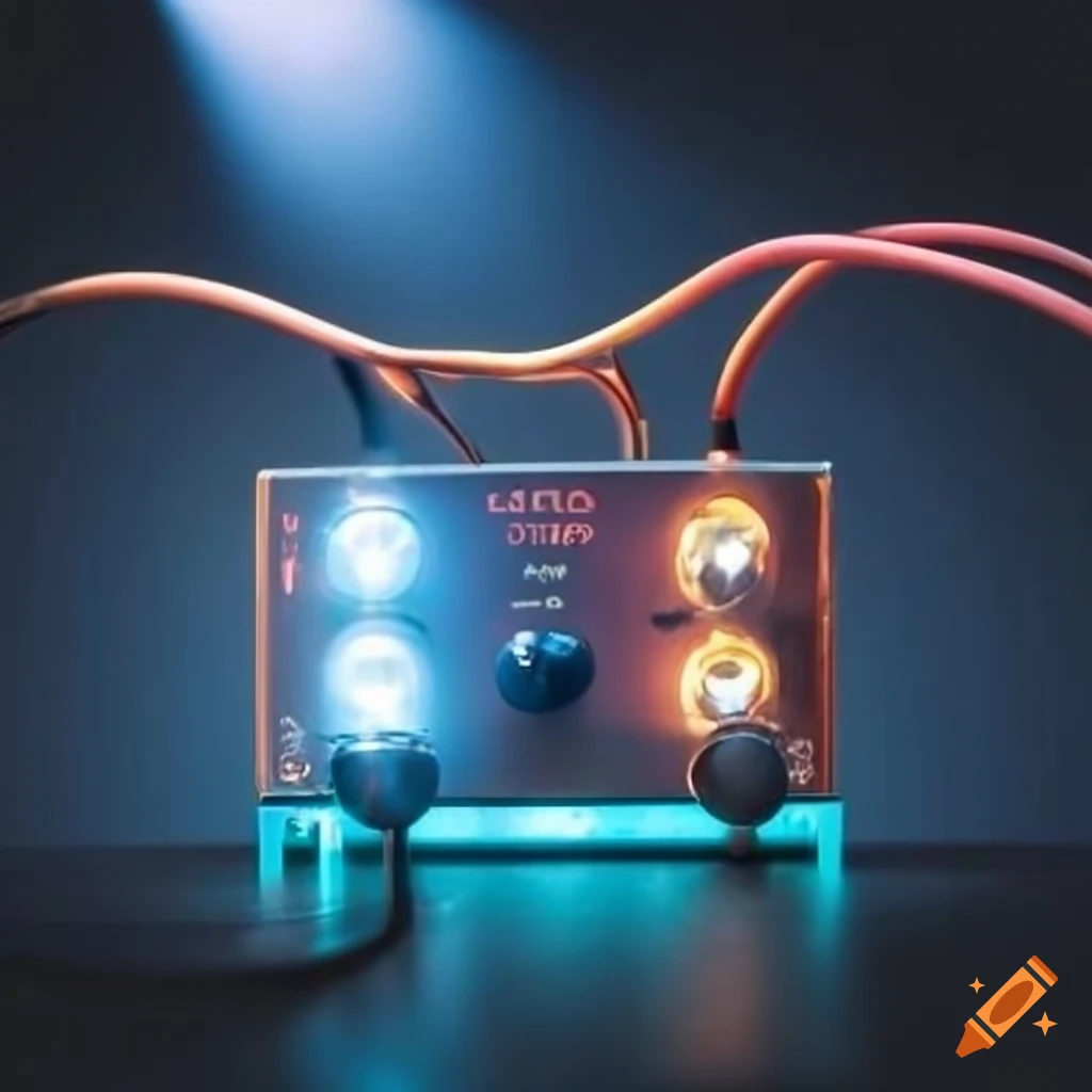 Analog amplifier with arc lights and electrified wires on Craiyon