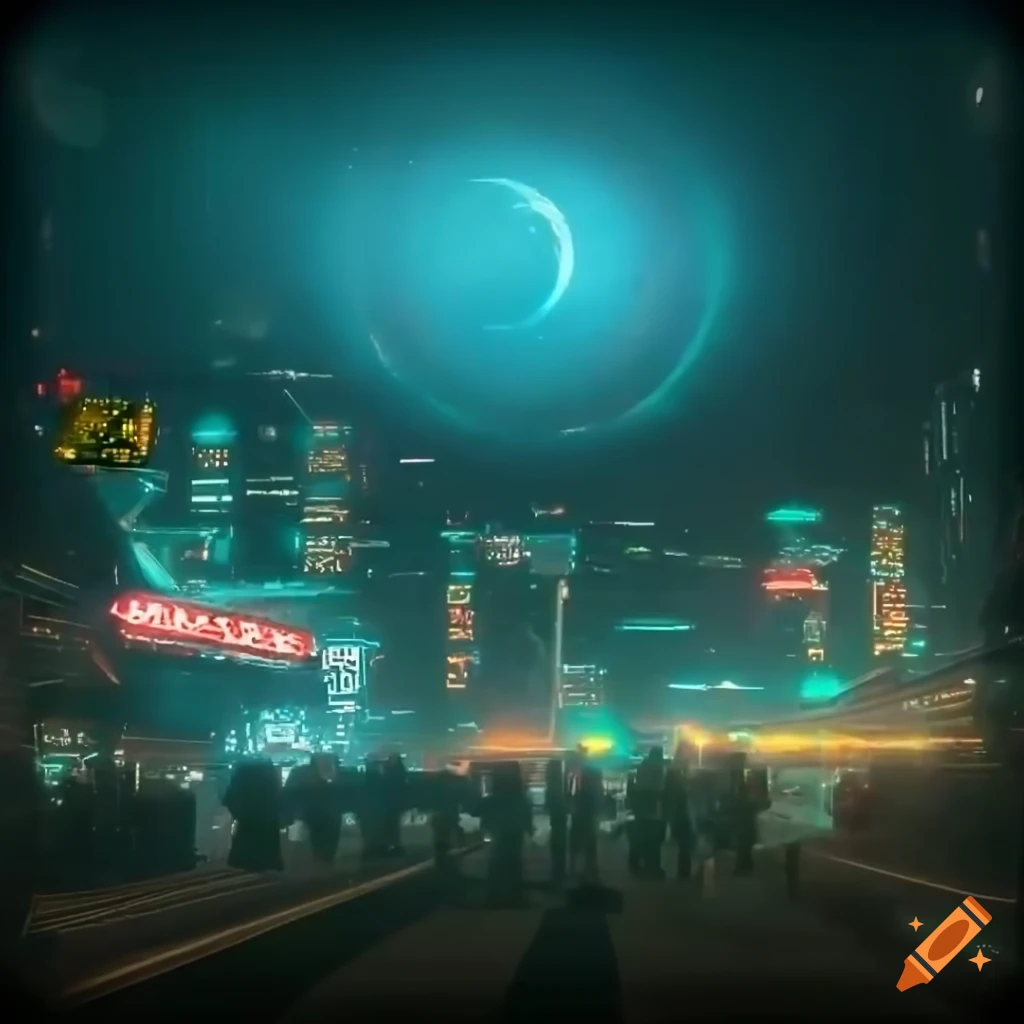 Vibrant cyberpunk metropolis with neon lights and holograms in a ...