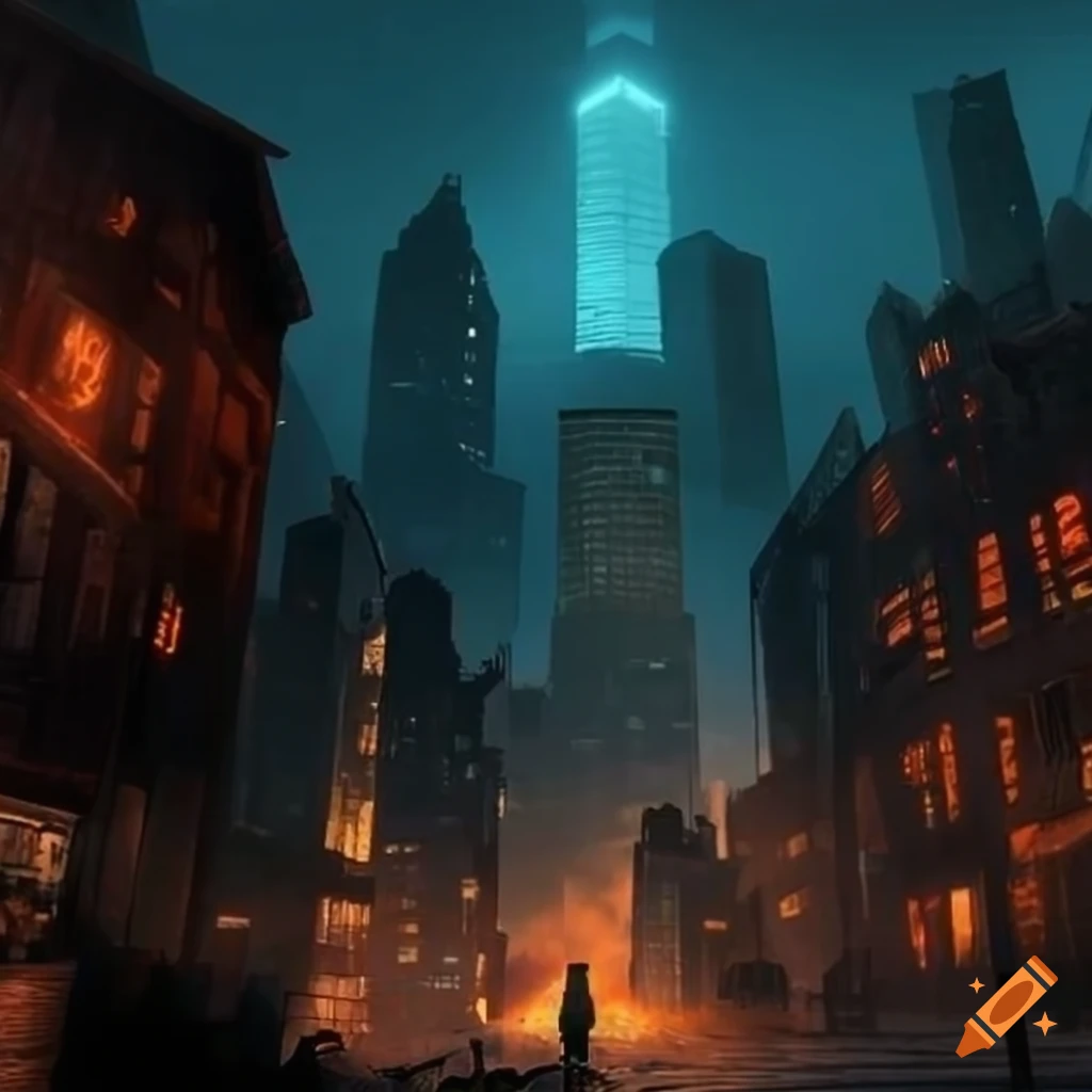 Half-life 2 beta city environment at night with comic book gotham style ...