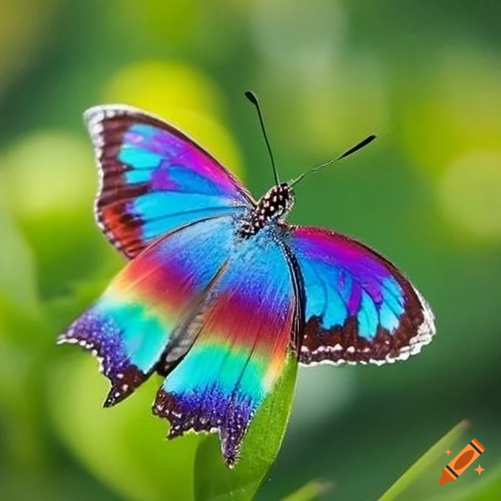 Rainbow butterflies in a garden on Craiyon