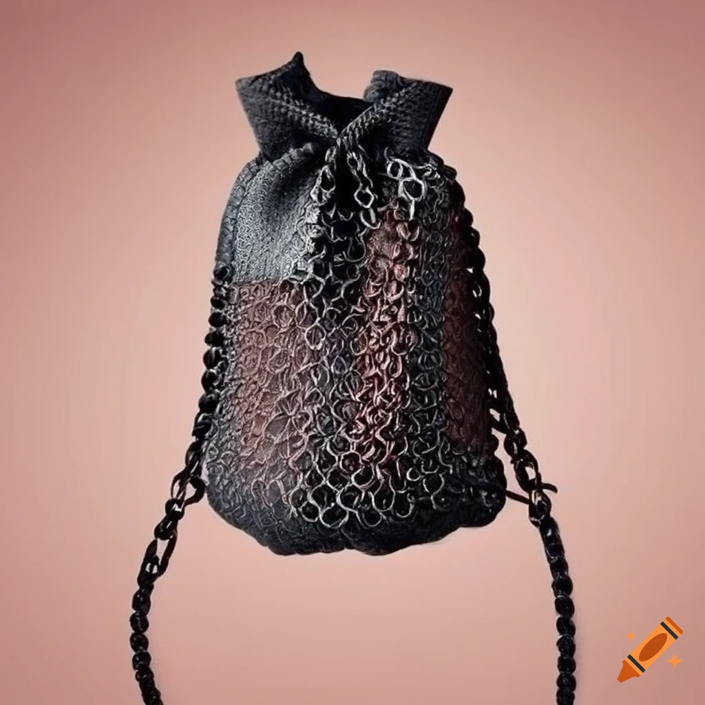 Medieval drawstring with black chainmail and copper detailing on Craiyon