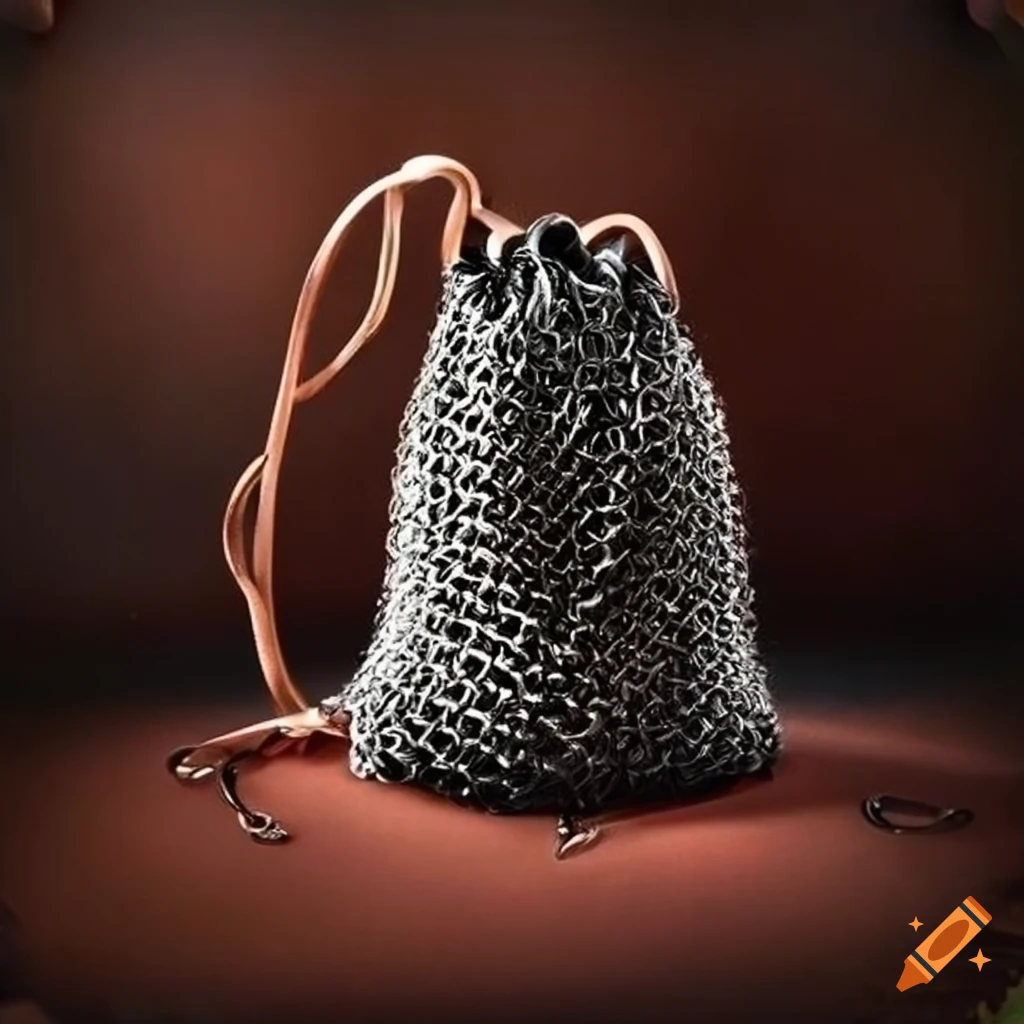 Medieval drawstring with black chainmail and copper detailing on Craiyon