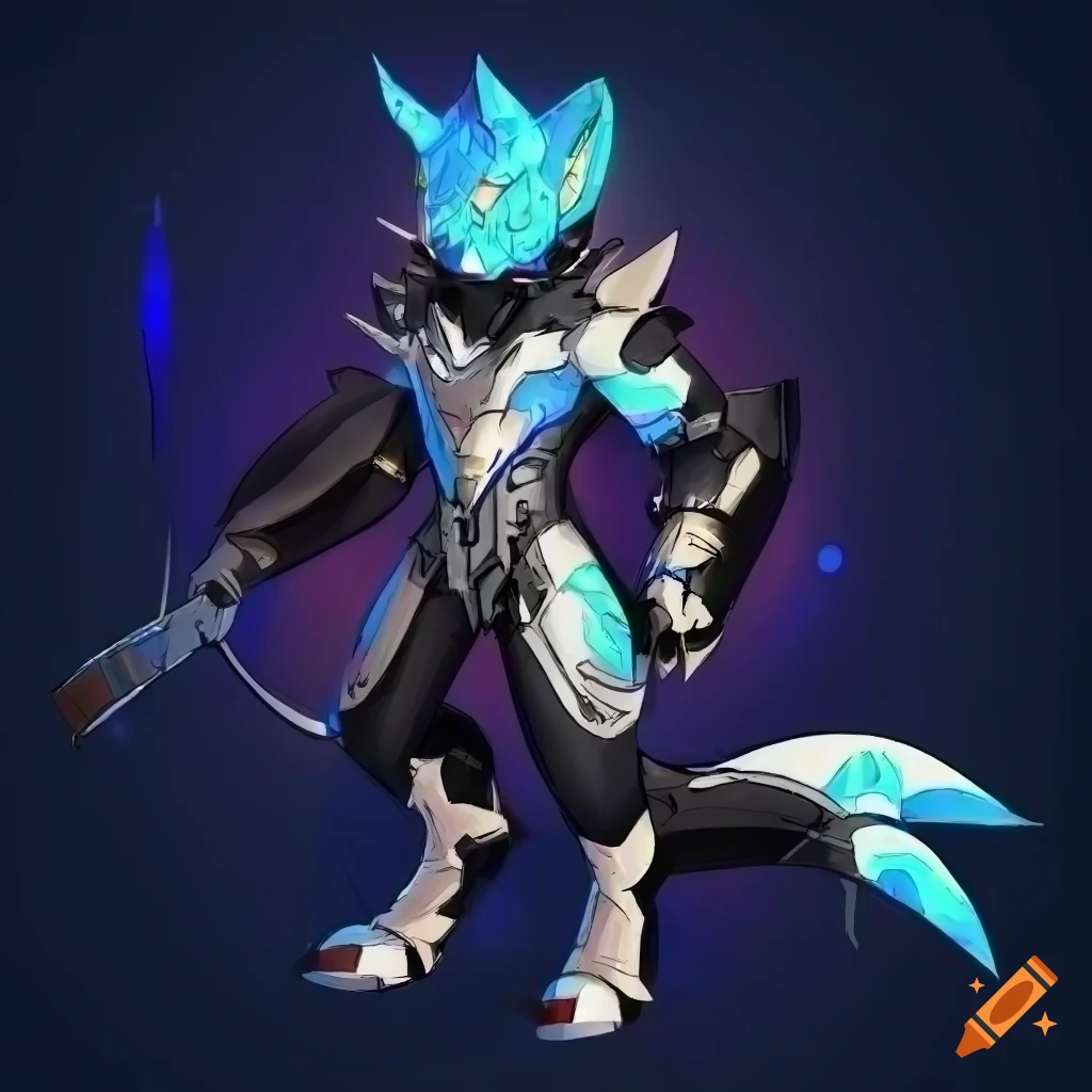 Heavily-stylized action-packed bulky animal hybrid fursona character in ...